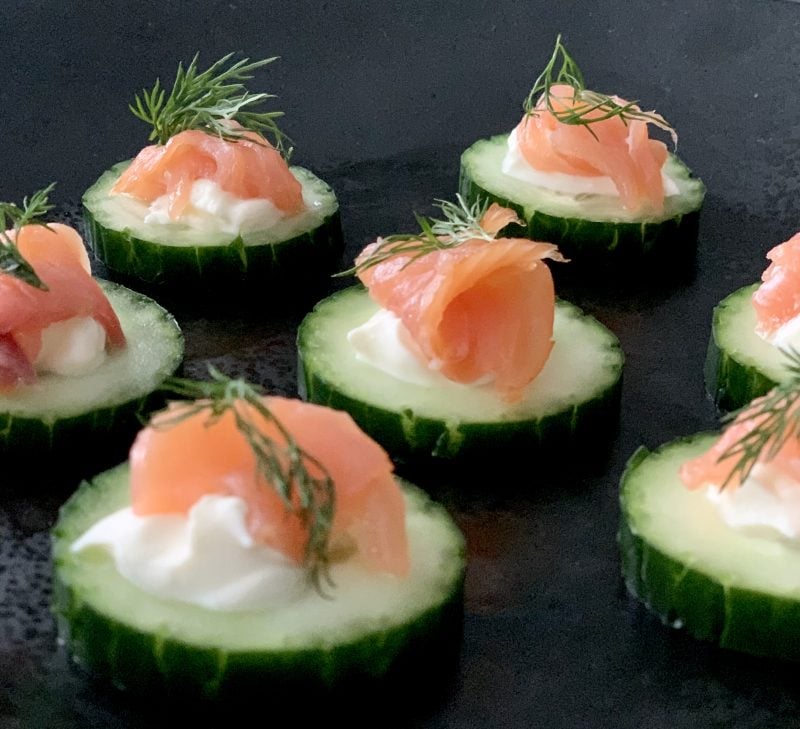 Smoked Salmon Canapes - low carb edition made with cucumber!