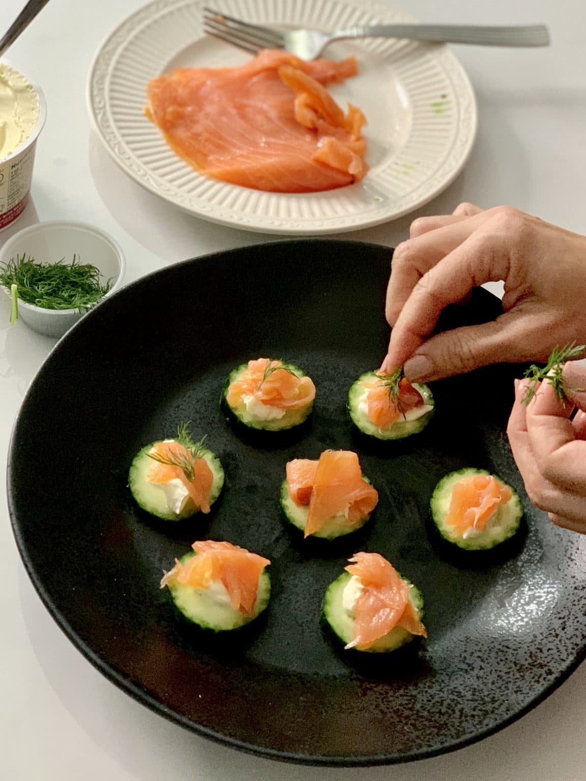Smoked Salmon Canapes - low carb edition made with cucumber!