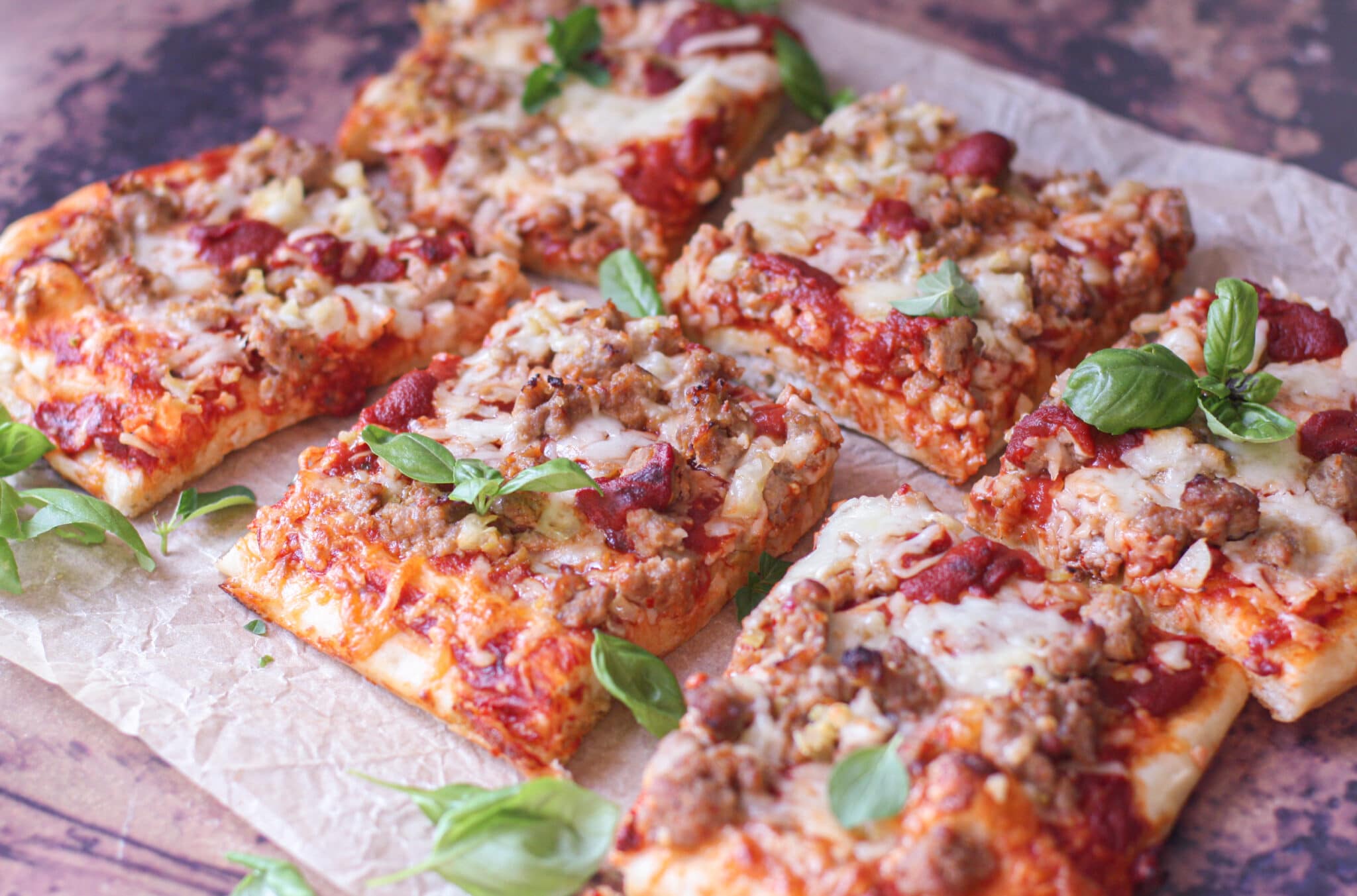 Sausage & Fennel Pizza - thick, square-cut pizza you can make at home