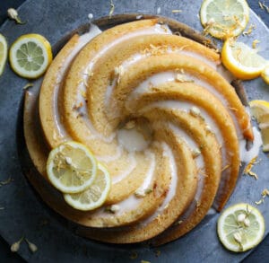 Double Lemon Cream Cake - drizzled with lemon-vanilla glaze